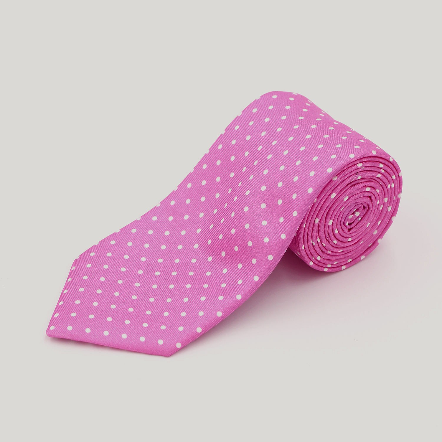 Pink and White Spot Printed Silk Tie