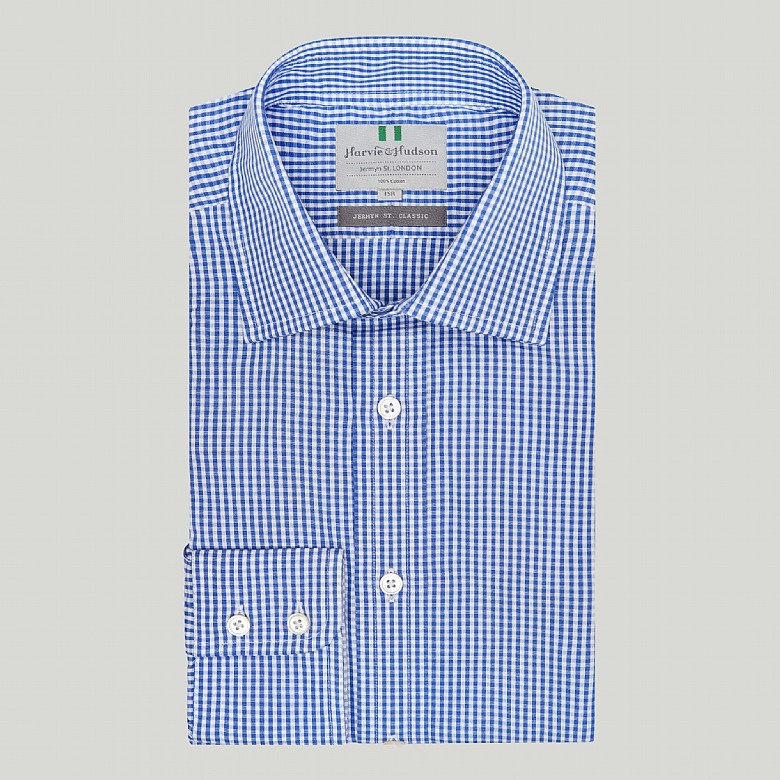 Men's Gingham Check Button Cuff Classic Fit Shirt In Blue