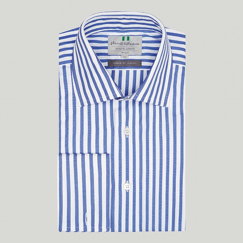 Men's Blue Chalk Stripe Double Cuff Classic Fit Shirt