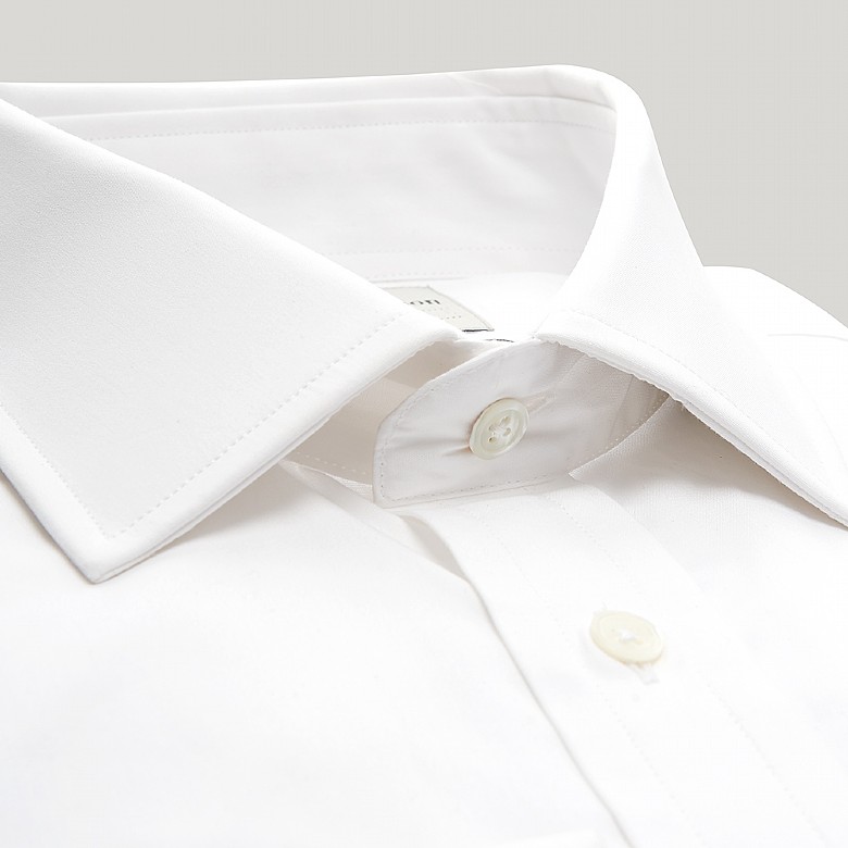 White Cotton Poplin Button Cuff Classic Fit Shirt