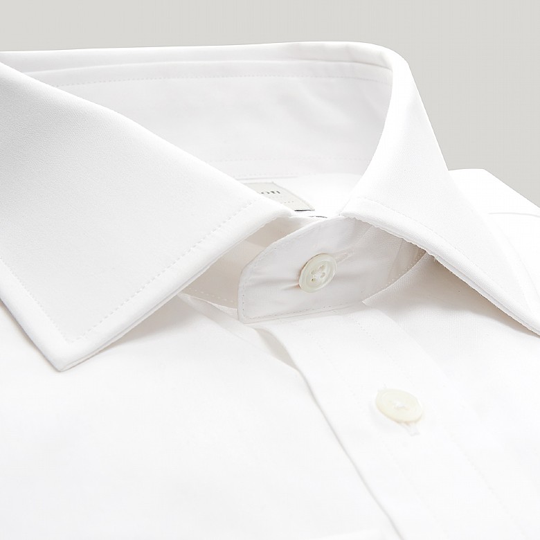 Men's White Plain Poplin Slim Fit Button Cuff Shirt