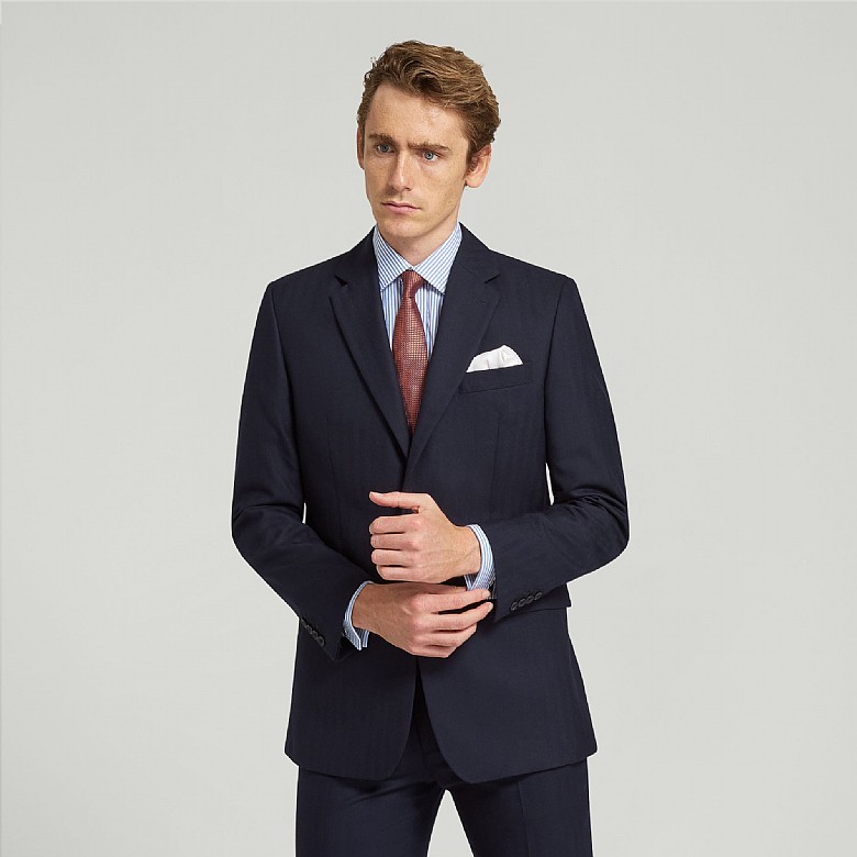 Men's Navy Herringbone Wool Suit