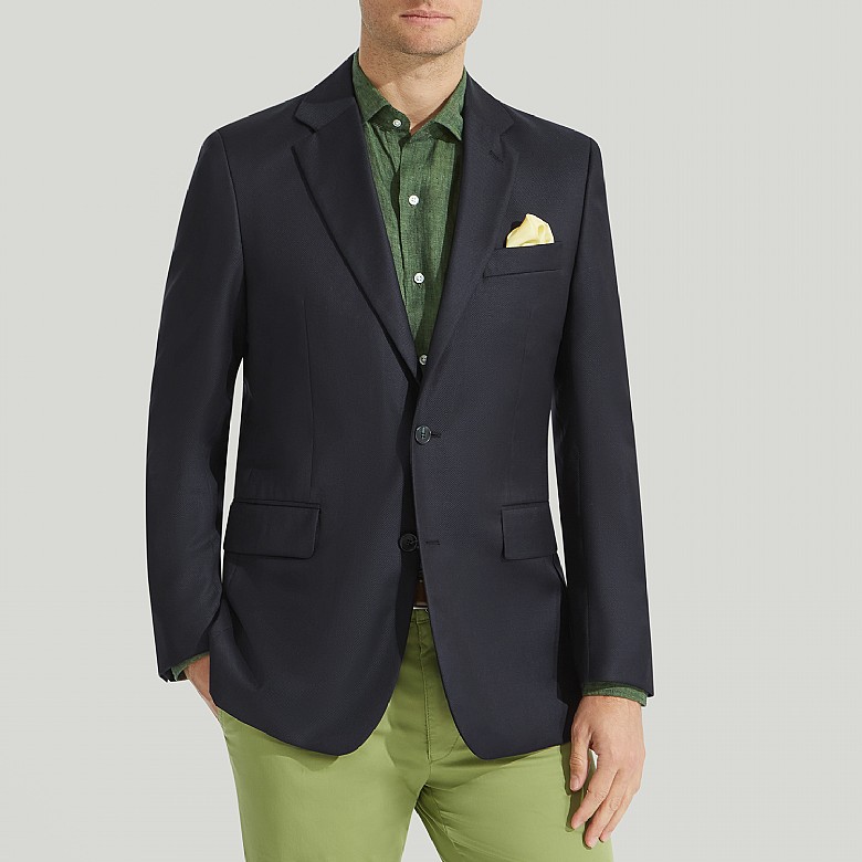 Men's Navy Textured Pure Wool Jacket