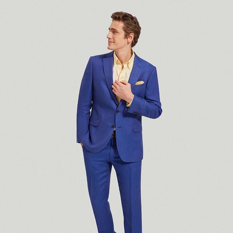 Men's Royal Blue Herringbone Linen Jacket