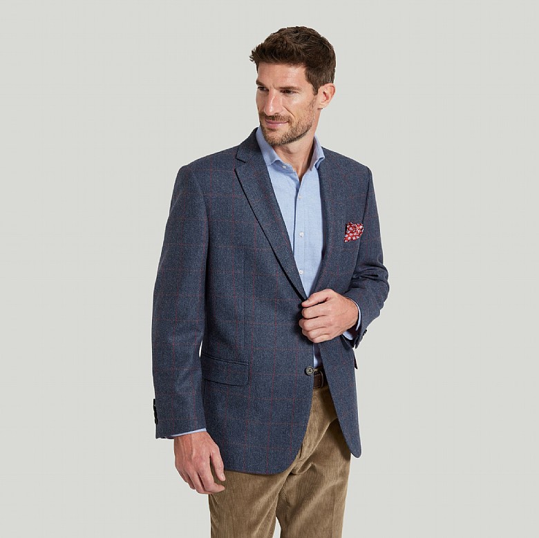 Men's Navy Check Lambswool Jacket