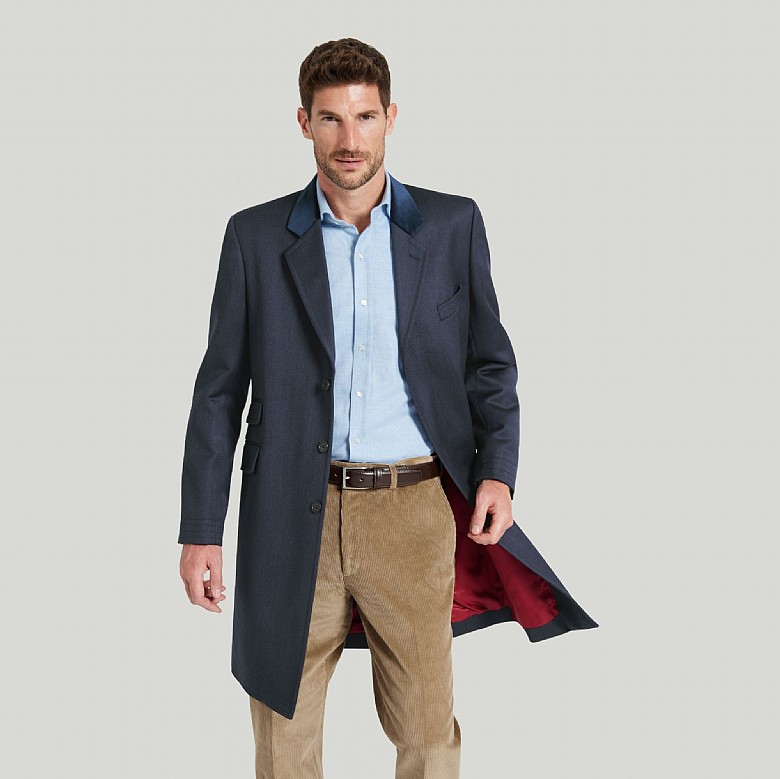 Navy Wool Covert Coat - Harvie and Hudson